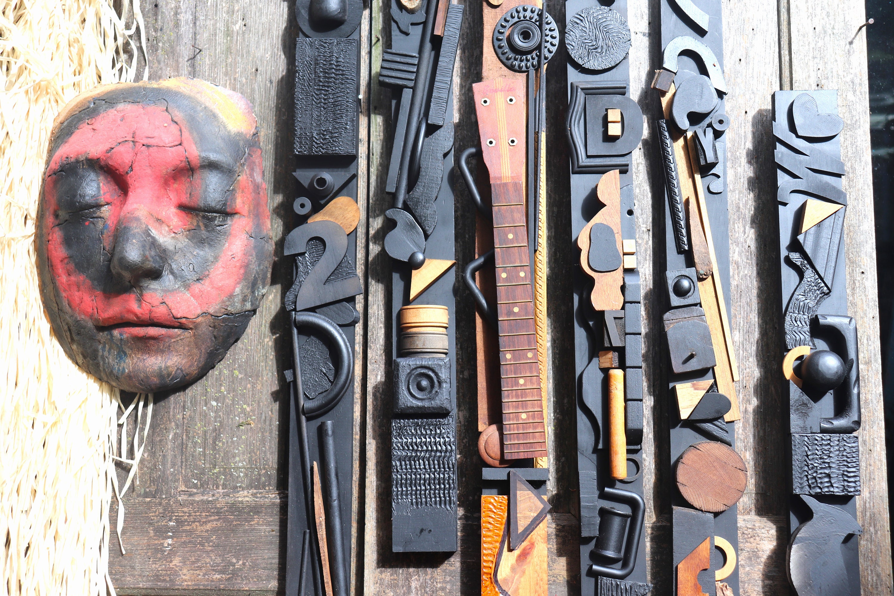 Musical Instruments Wood Mixed Media Totem Story Collages Wall ...