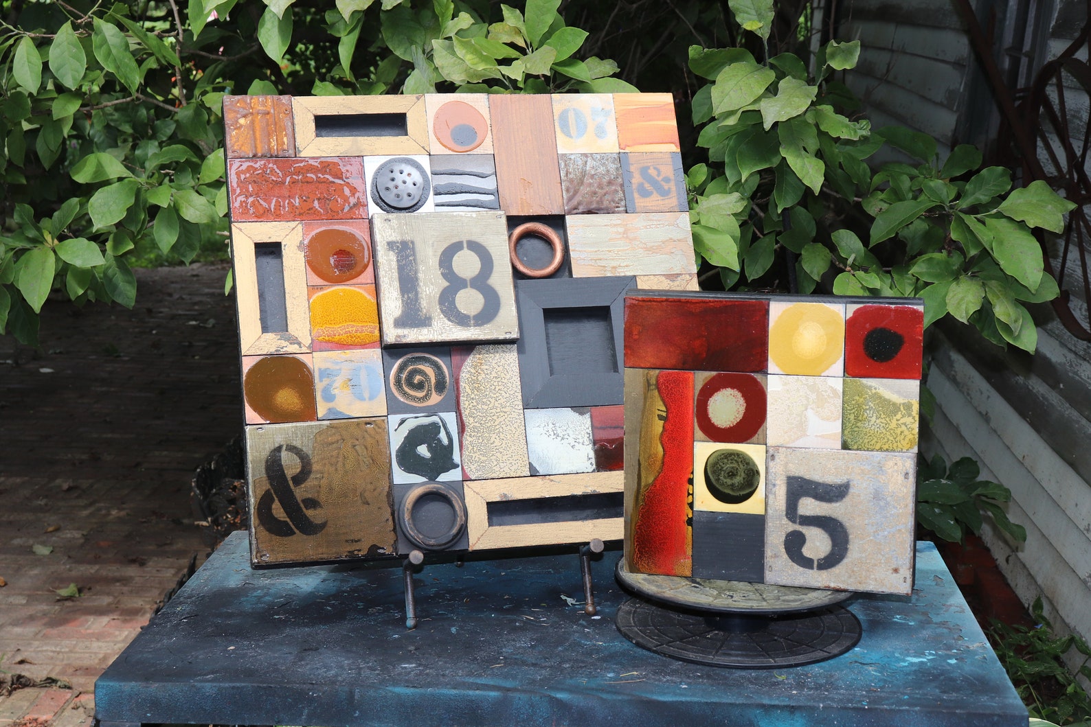 Large Abstract Collage SALE Handmade Painted Glazed Wood Block | Etsy