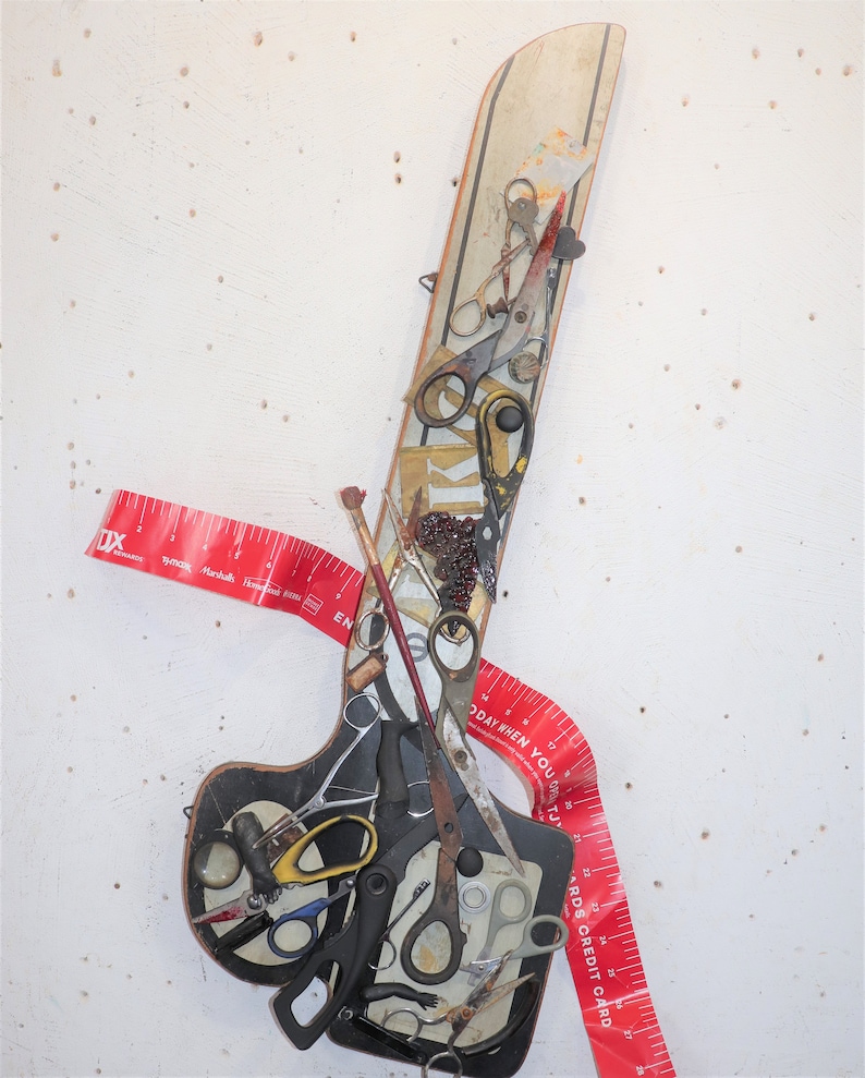 Vintage Wood Scissors Trade Sign Found Object Collage Art. "cutoff LOVE ...
