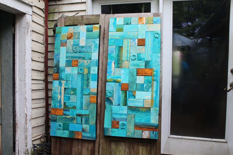 Huge Abstract Vertical Turquoise Trails Collages Wood & Metal - Etsy