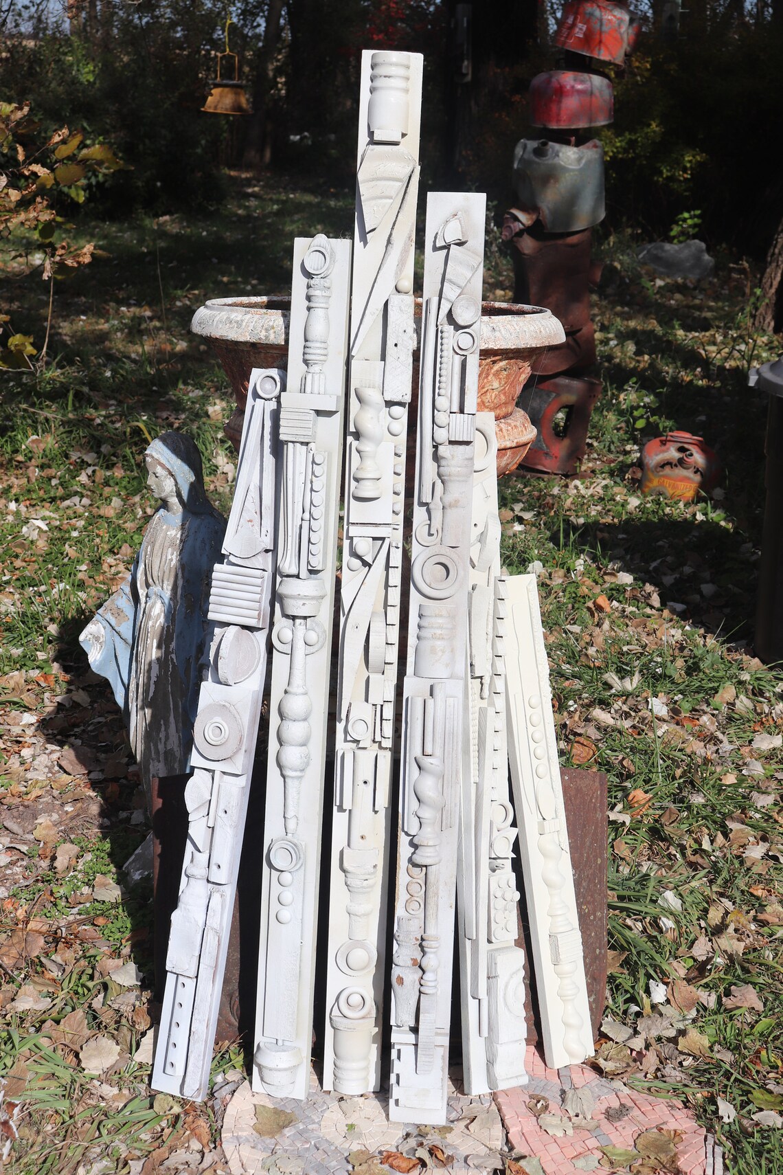 Huge Art Deco Vertical Totem Sculpture Mid Century Modern Wood Wall ...