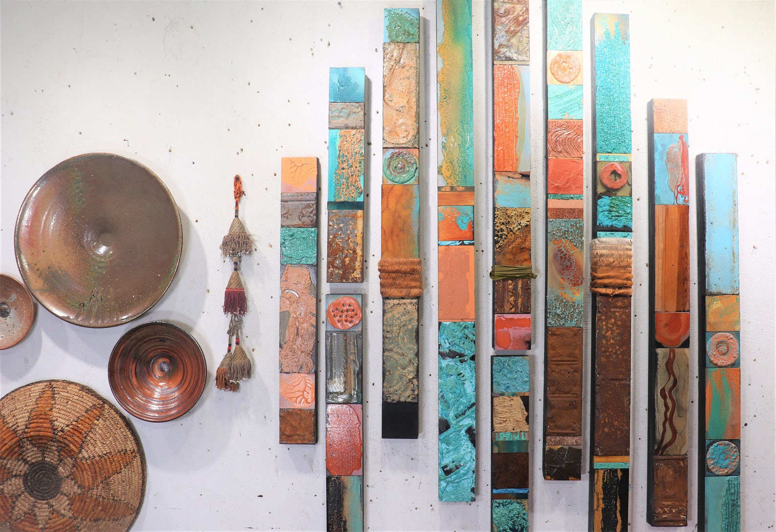 Large Wall Abstract Color Texture Collage Panels Totems Hand - Etsy