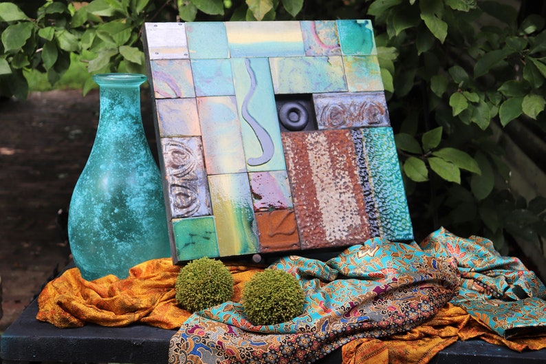 Large Abstract Collage SALE Handmade Painted Glazed Wood Block - Etsy