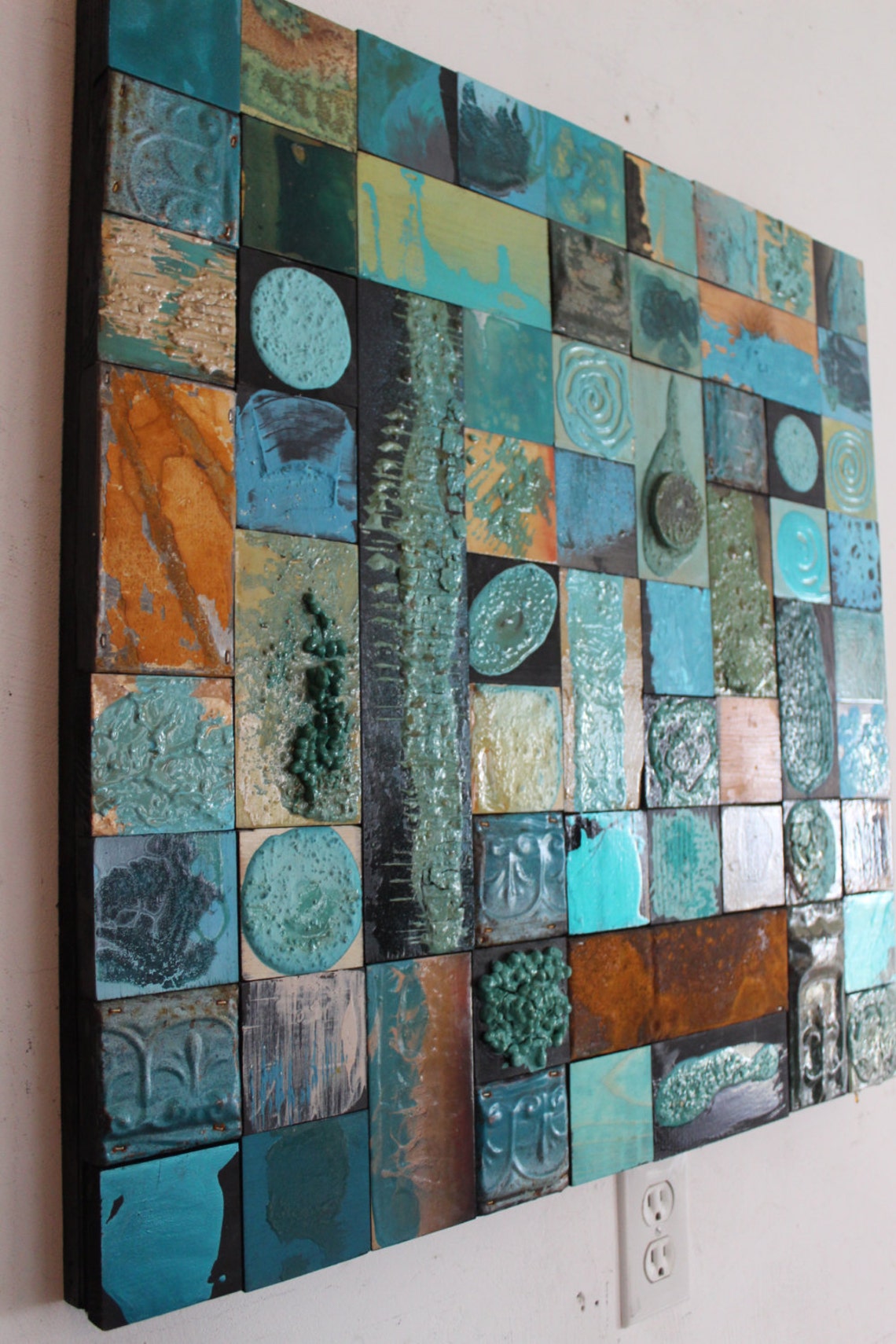 Large Turquoise Art Block Abstract Mid Century Modern - Etsy