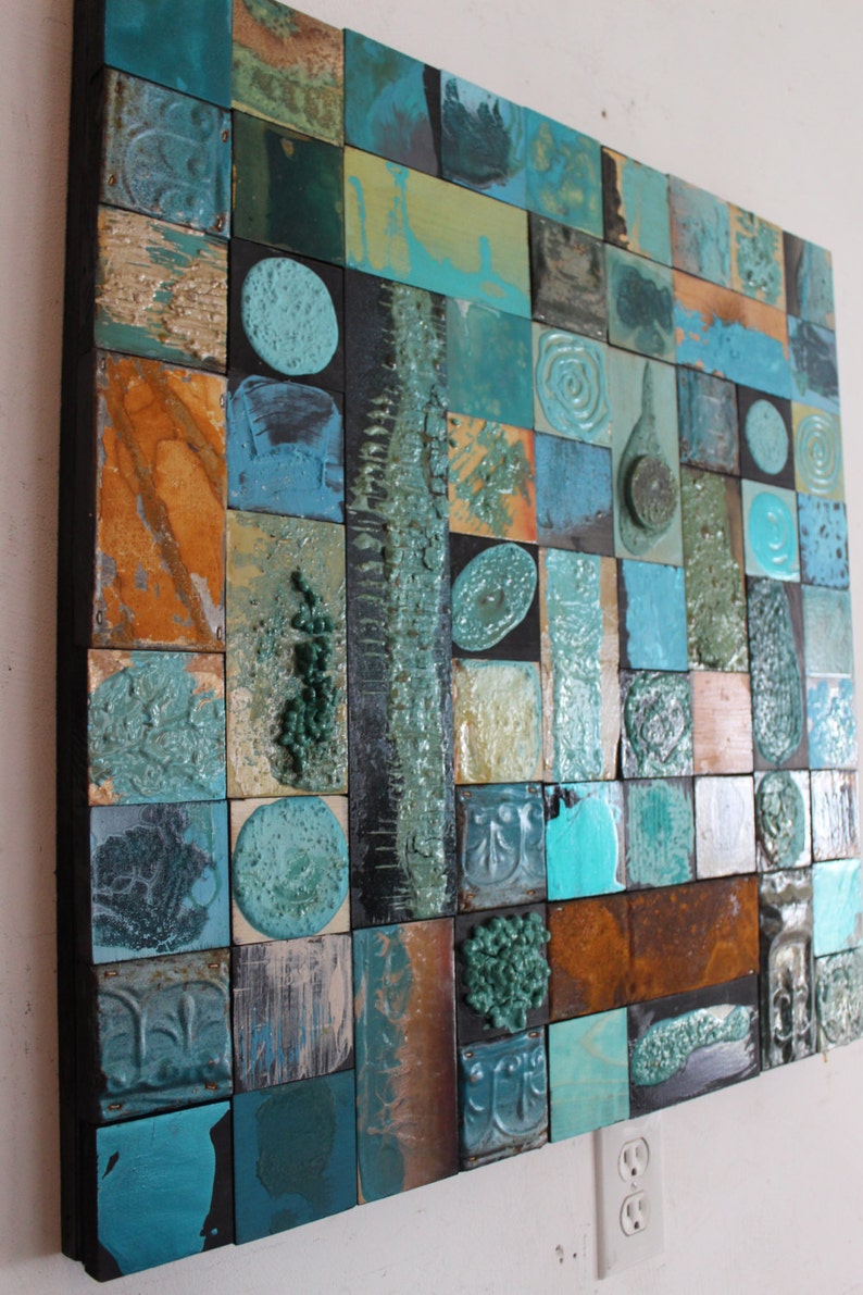 Large Turquoise Art Block Abstract Mid Century Modern - Etsy