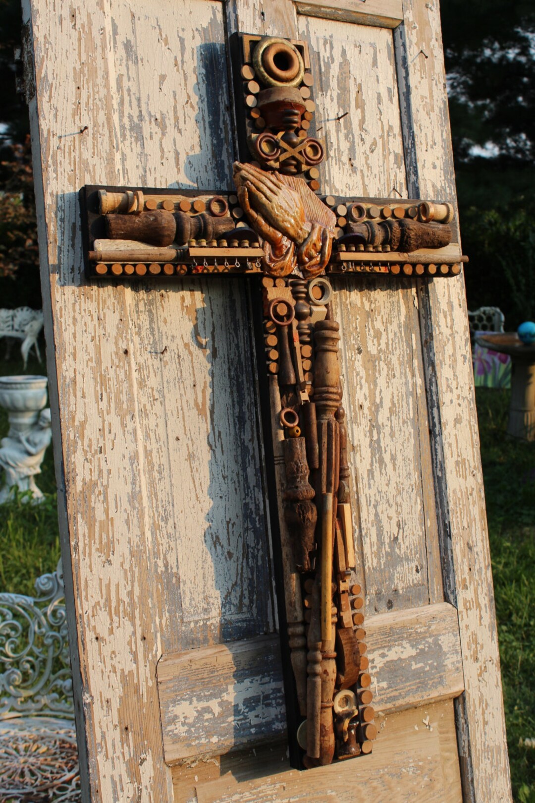 Religious Spiritual Country Folkart,tramp Art Assemblage Collage Large ...