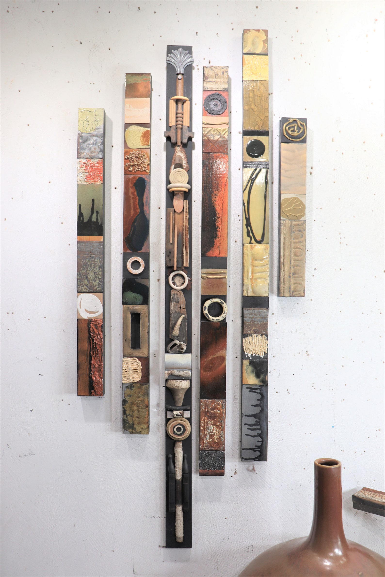 Large Wall Set Abstract Color Texture Panels Totems Hand Painted Glazed ...
