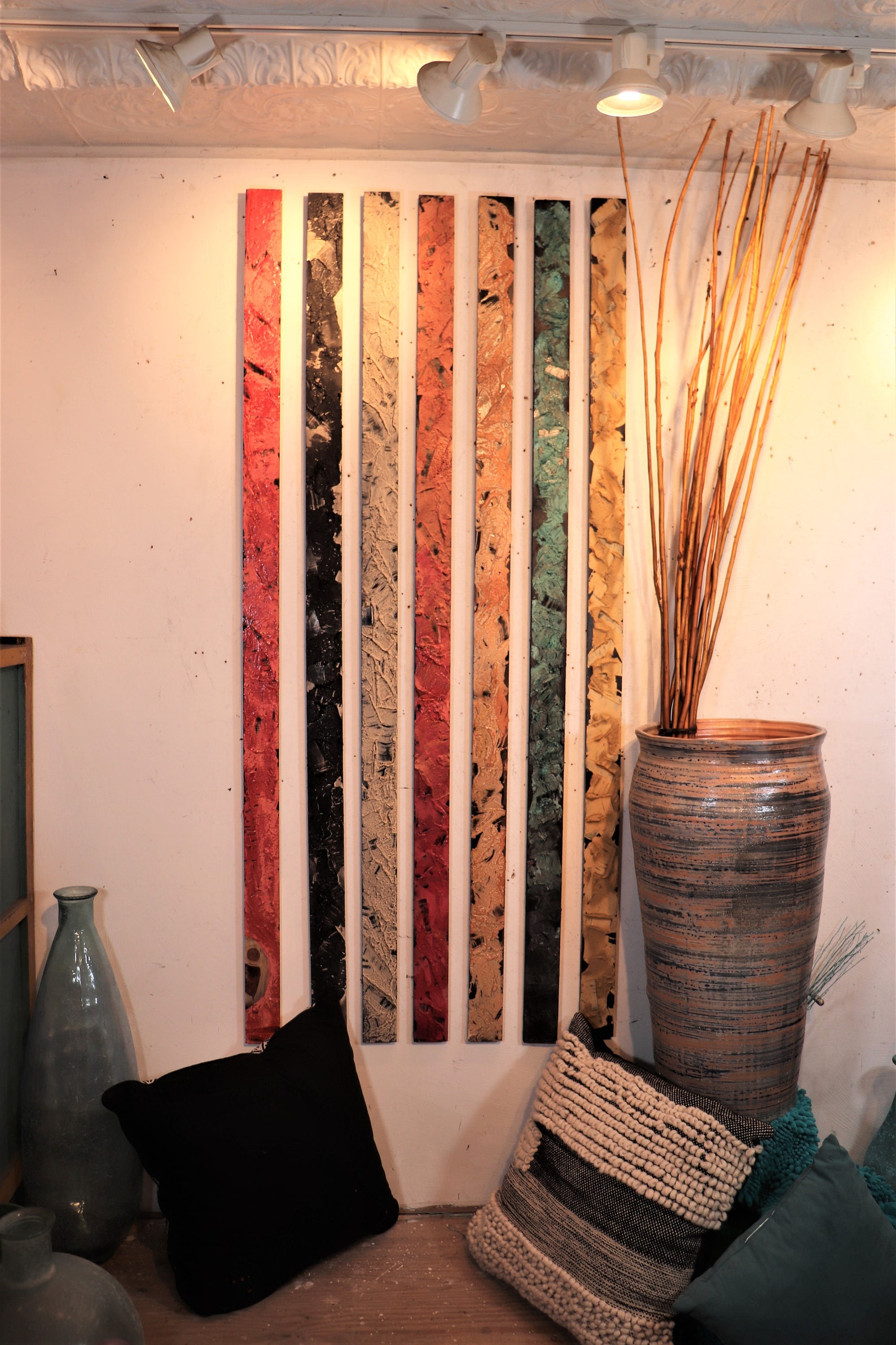 Colorful Texture Weaving With Paint Impressionism Wood Wall Sticks ...