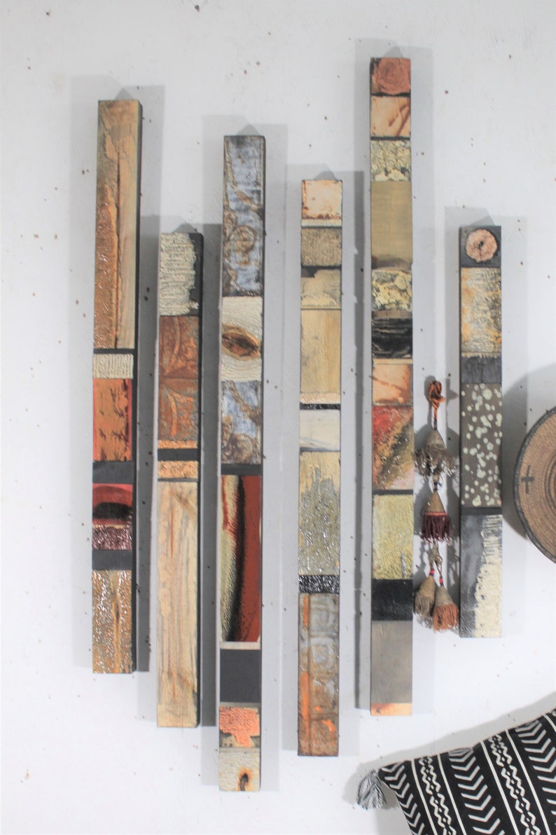 Organic Natural Repurposed 6 Wood Metal Tin Block Art Totems | Etsy