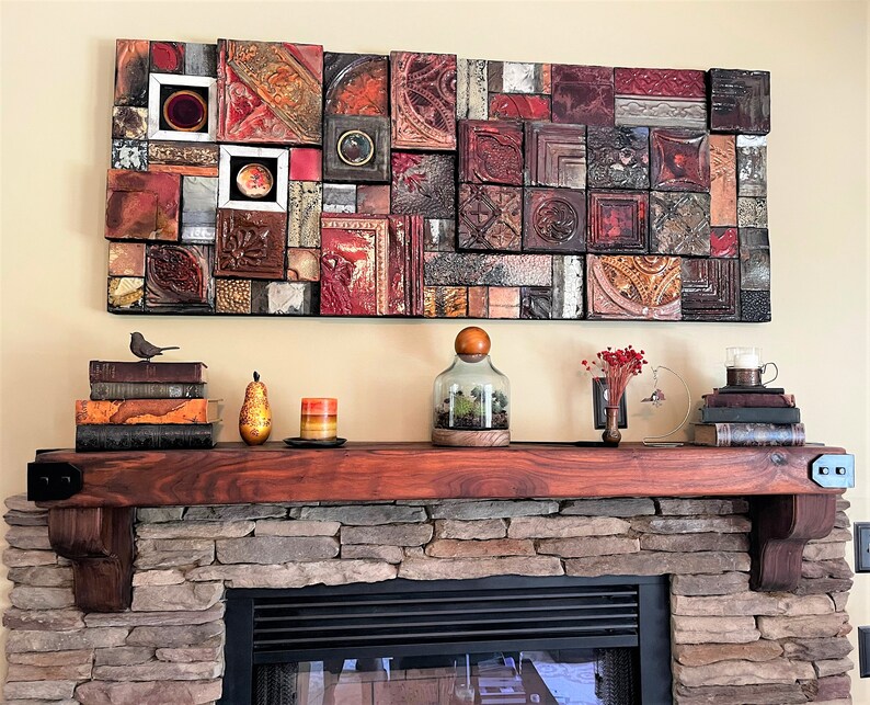Rustic Abstract Relief 2x4' Tin Tile Mid Century Heirloom Large Wall ...