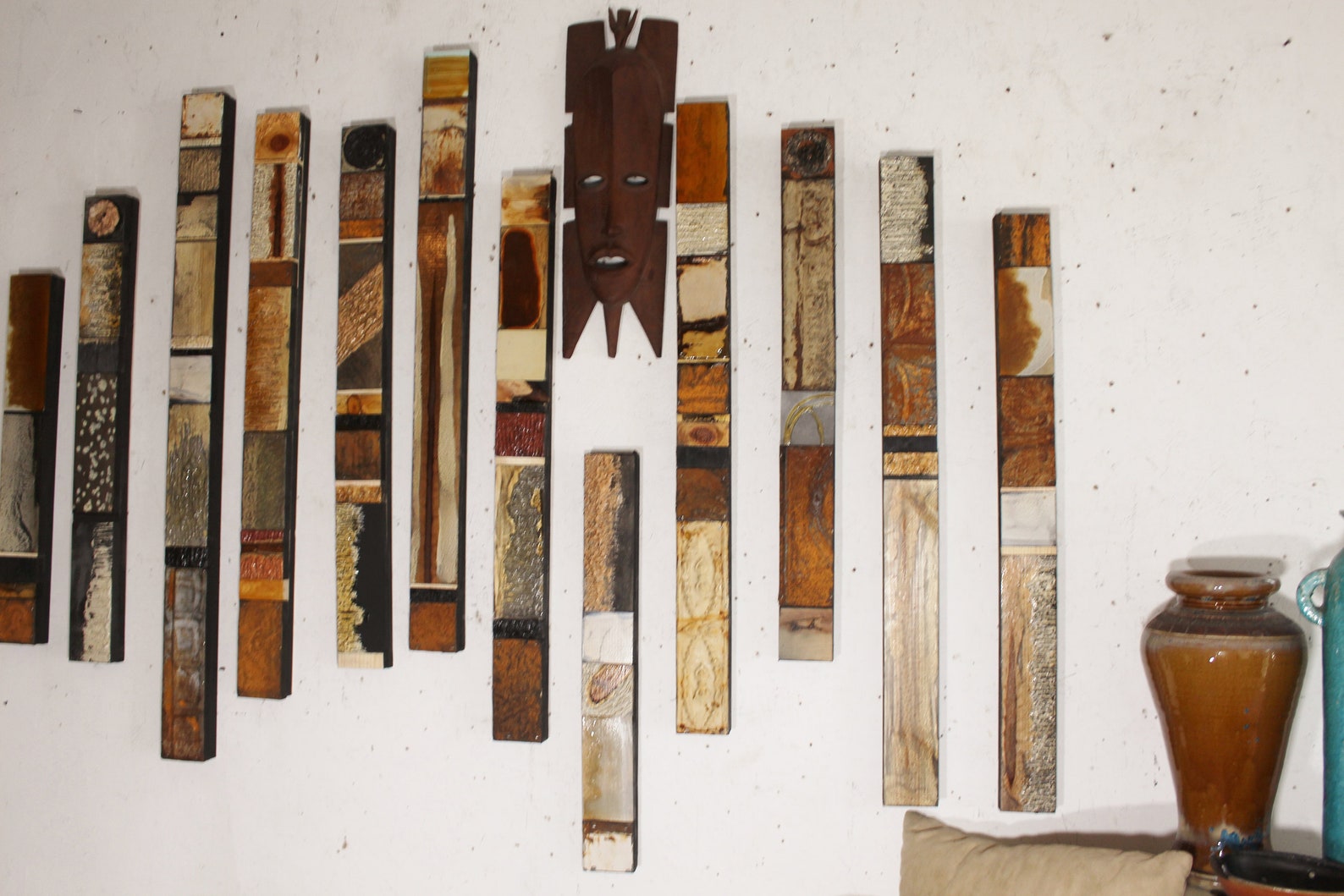 Large Big Wall Abstract Wood Metal Mid Century Modern Totems - Etsy