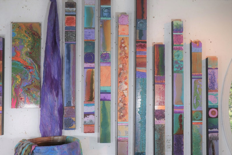 Wood Metal Abstract Modern Home Wall Decor Story Sticks Hand Painted ...