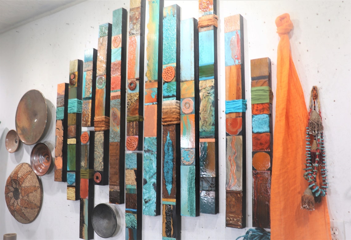 Large Wall Abstract Color Texture Collage Panels Totems Hand - Etsy