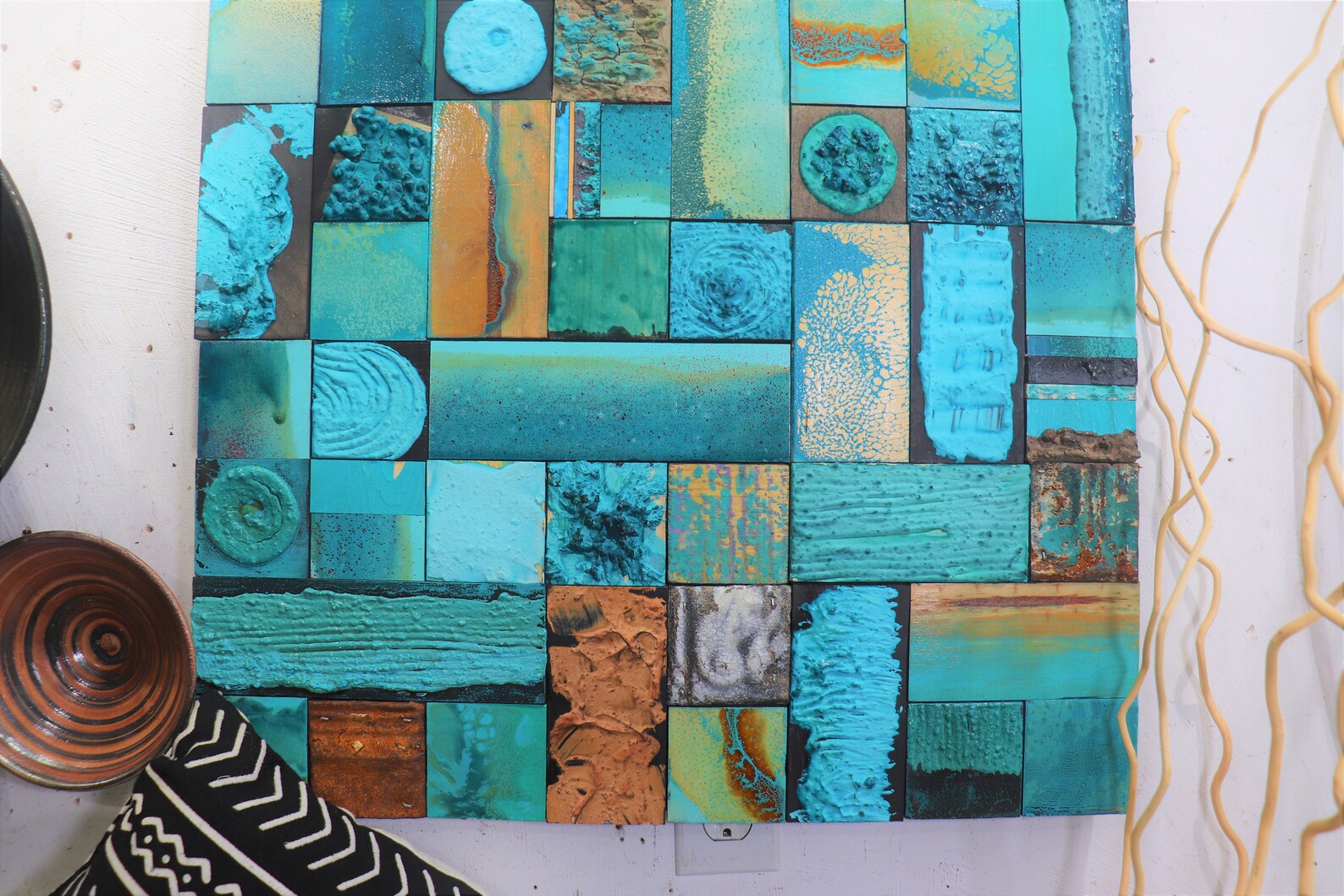 Large Wall Abstract Organic Color Textural Turquoise Collage | Etsy