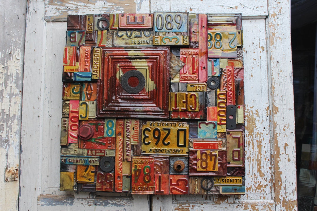 SALE Vintage License Plate Collage 30 " "on the Road Again Series" OOAK ...