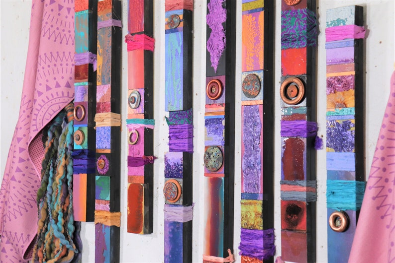 Large Wall Abstract Color Wood Collages Texture Panels Totems Hand ...