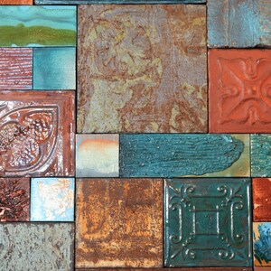 OOAK Big Tile Wall Decor Art Sculpture Relief Antique Patina Textured ...