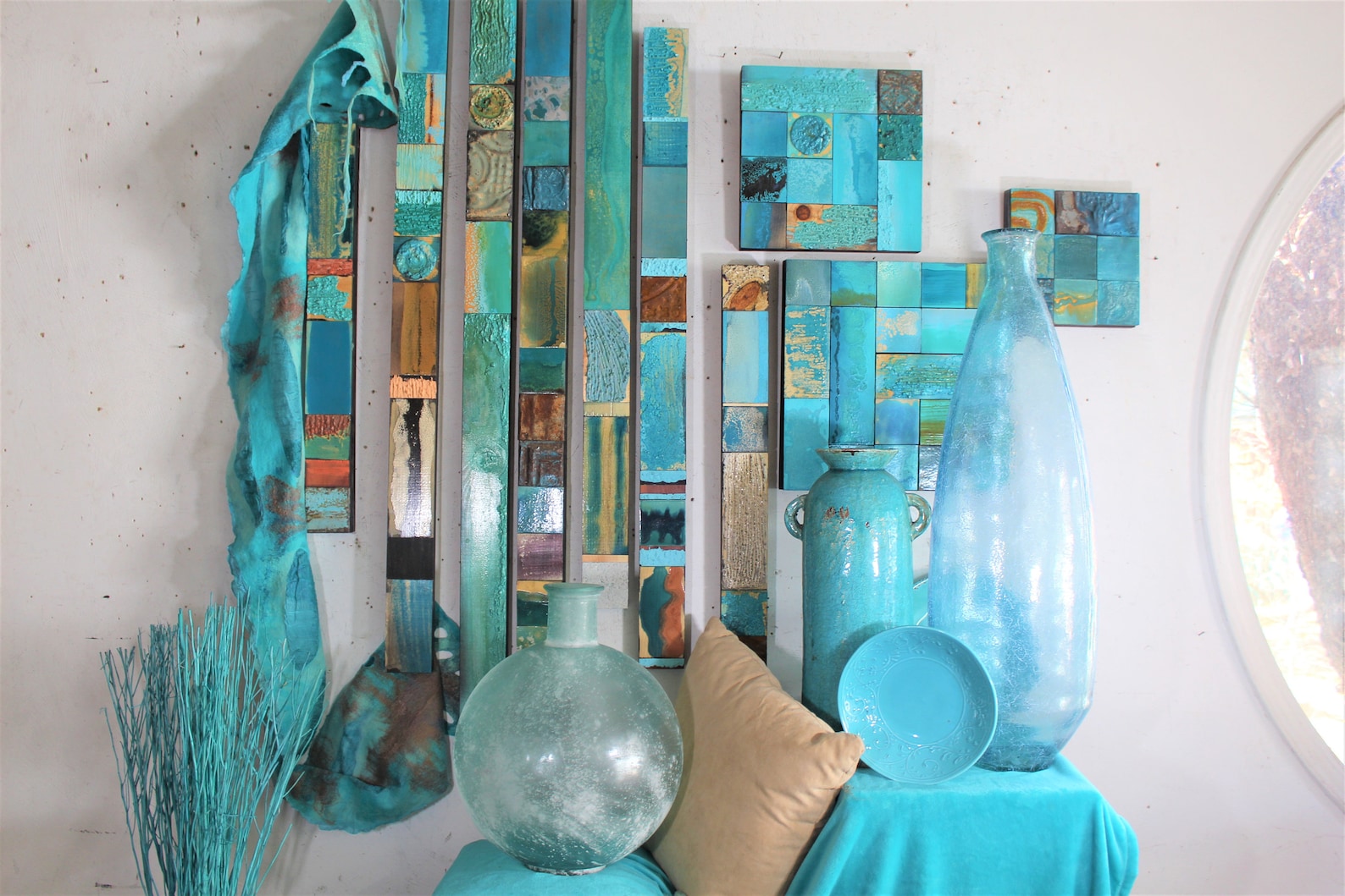 Large Turquoise Art Block Abstract Mid Century Modern - Etsy