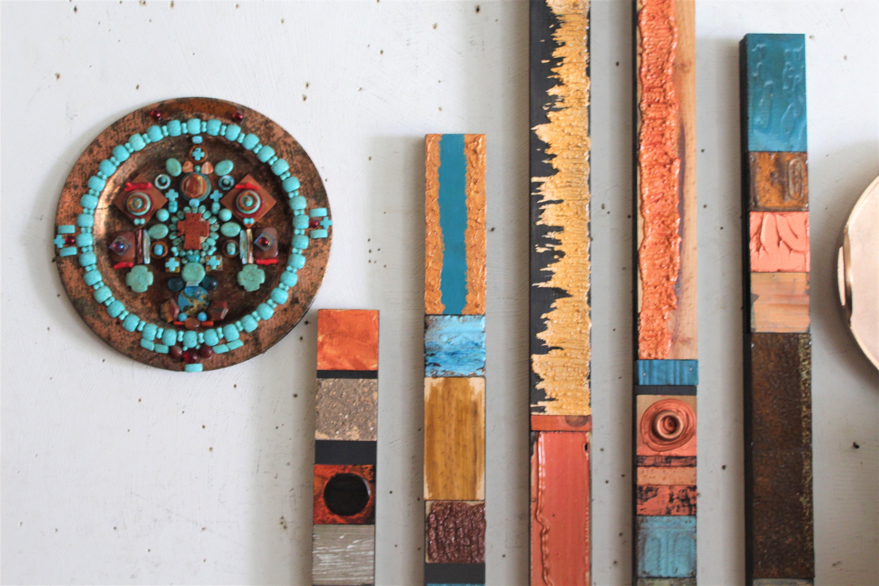 Best SPRING SALE Art Decor 7 Wall Hanging Textured Wood Totems Copper ...