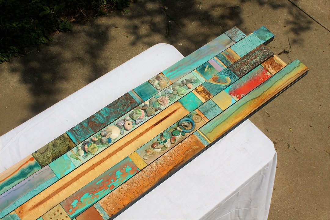 Abstract Beach Art Sea Glass Vertical Summer Sea Shells Turquoise ...