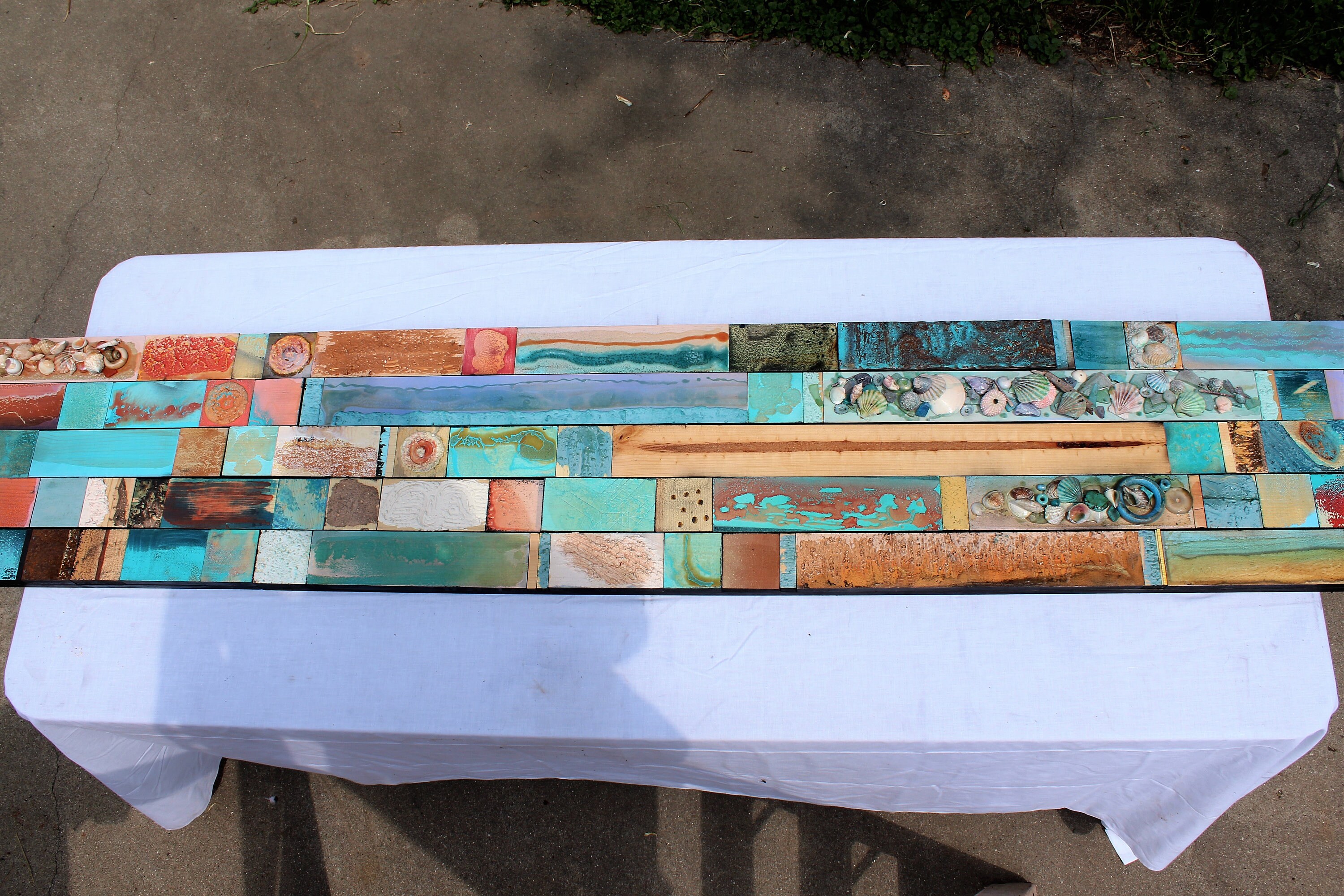 Abstract Beach Art Sea Glass Vertical Summer Sea Shells Turquoise ...