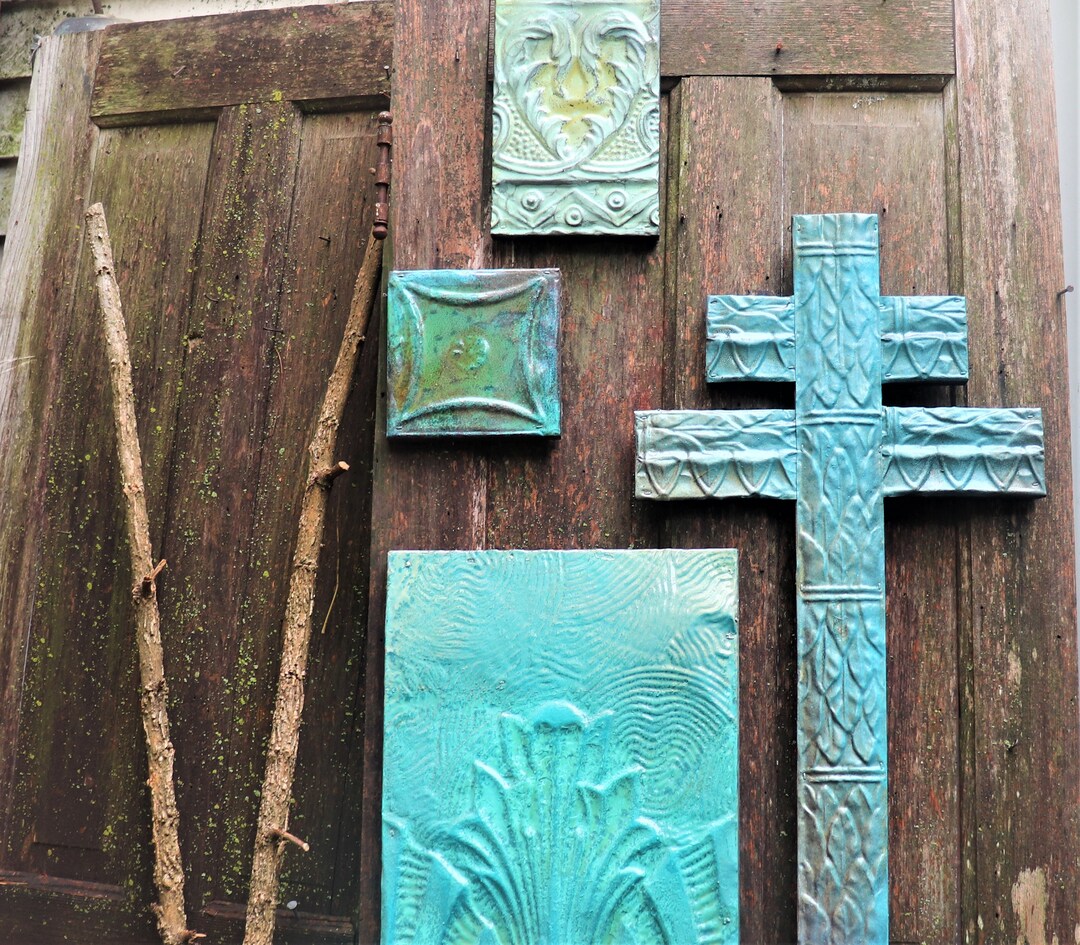 Antique Vintage Handmade 1800s Ceiling Tin Tile Crosses Isleta ...