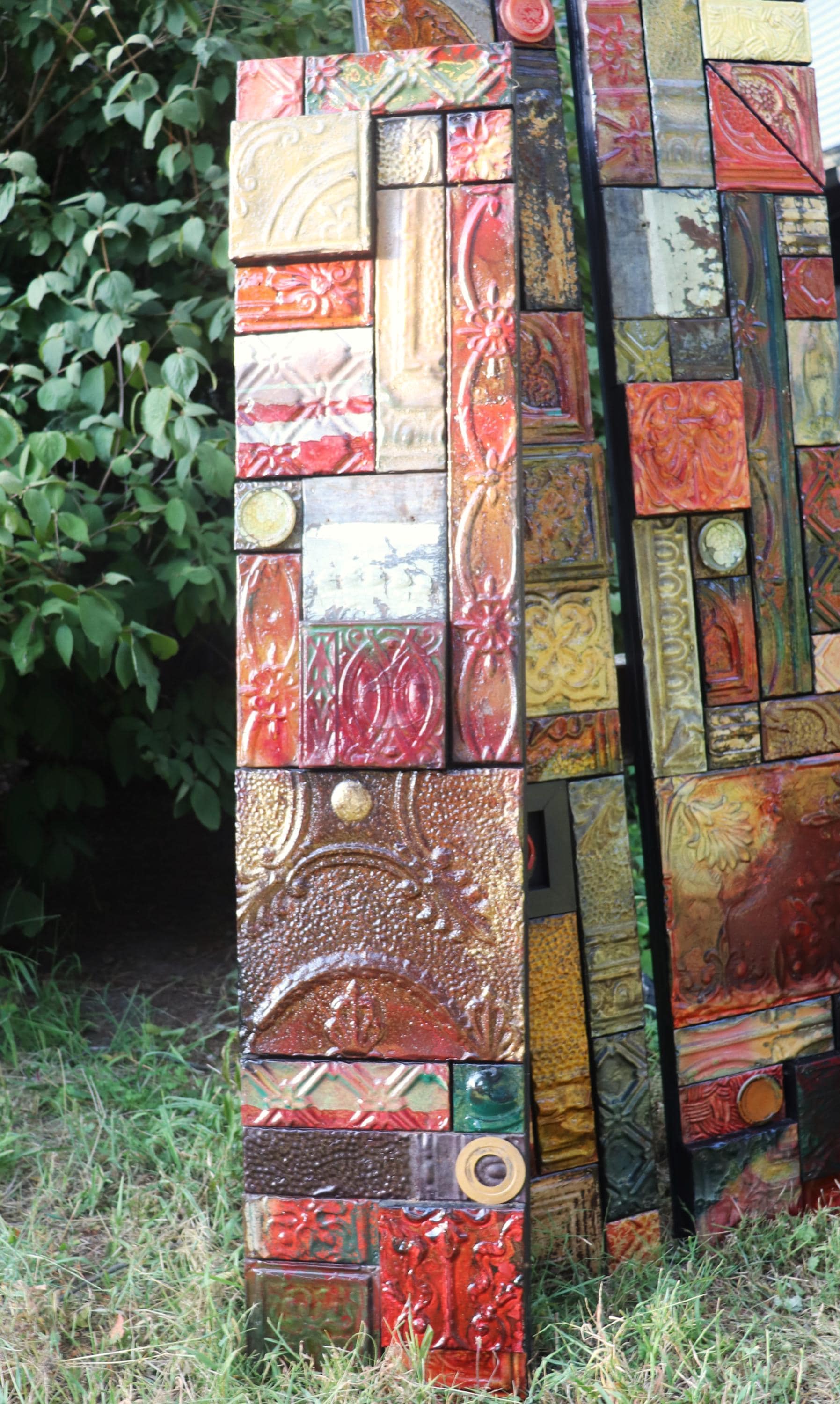 Modern Wood Metal Vintage Tin Tile Collage Totems Sticks Painted Panels ...