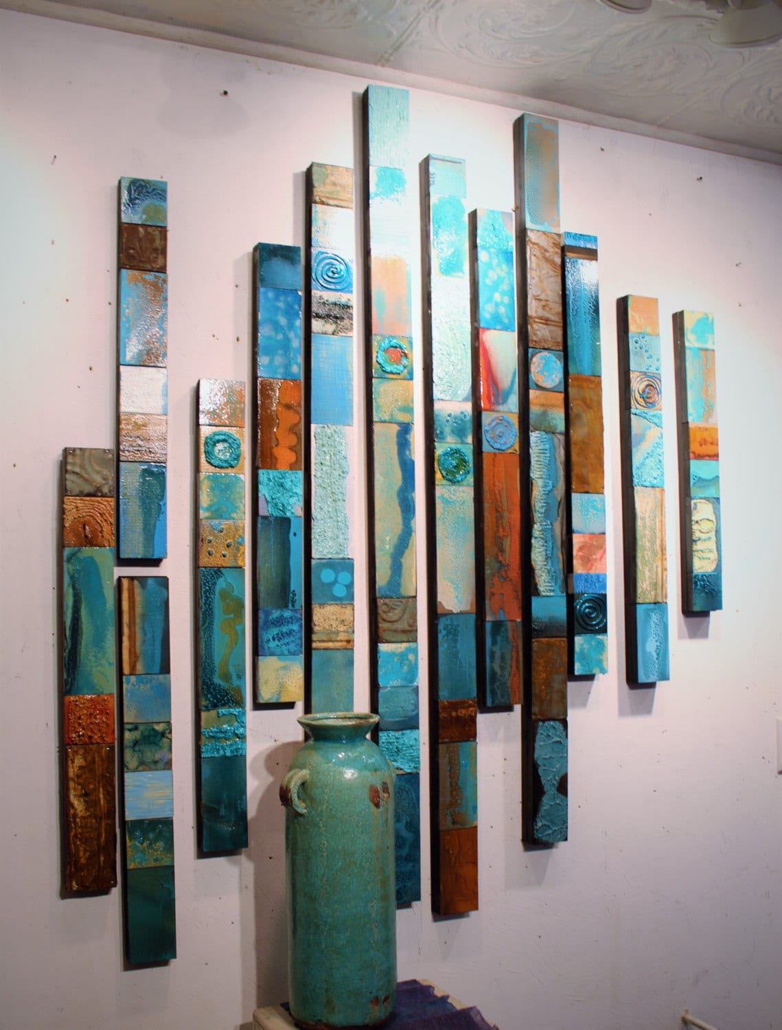 Organic Large Abstract Panels Signature Handmade Turquoise | Etsy India