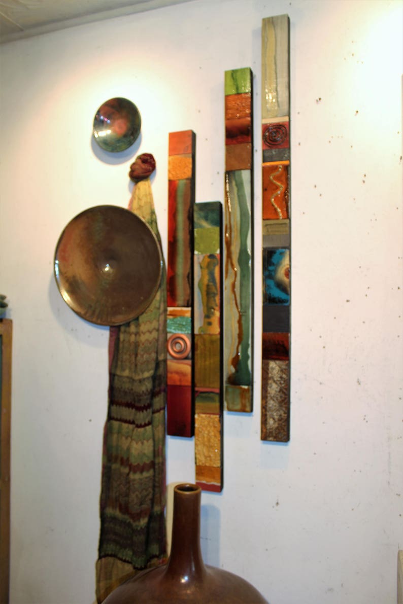 3 Organic Lg Modern Abstract Wood Copper Metal Textured Wall | Etsy