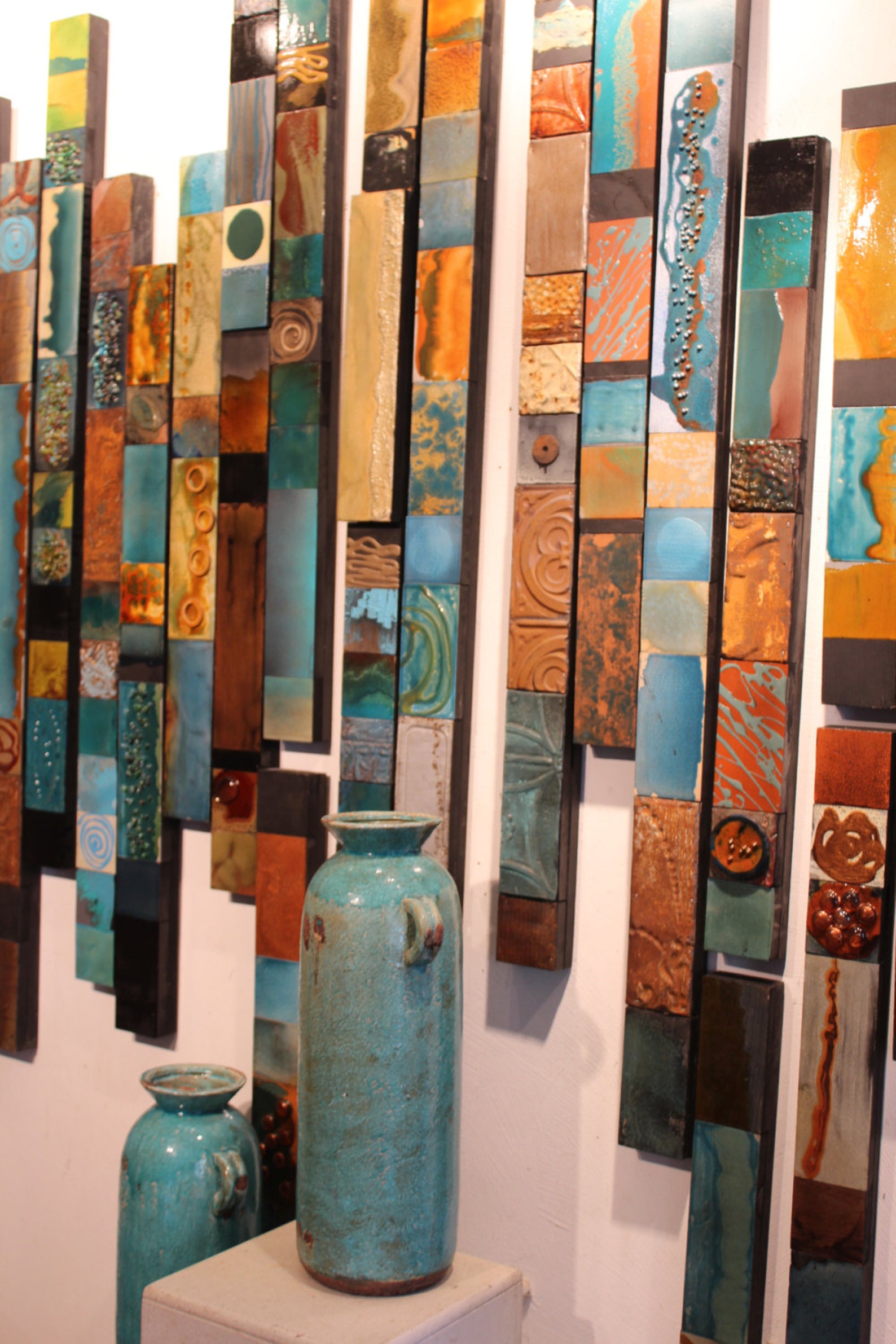 Huge Abstract Vertical Turquoise Trails Collages Wood & Metal - Etsy