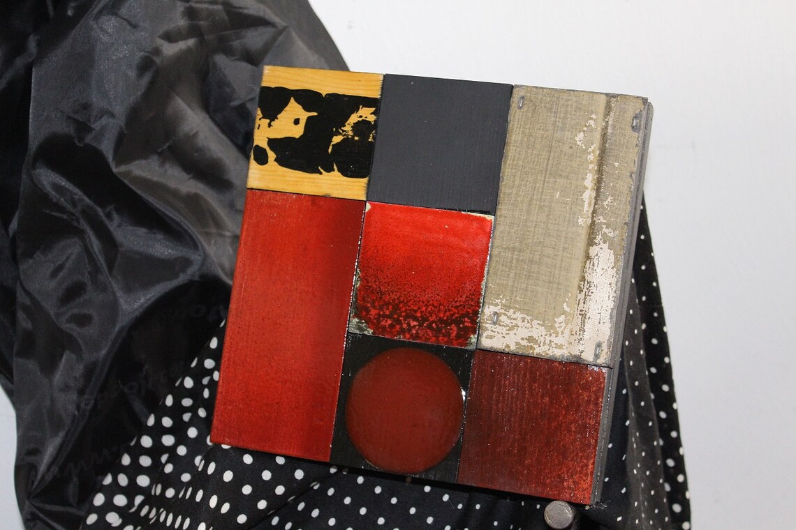Large Abstract Collage SALE Handmade Painted Glazed Wood Block - Etsy