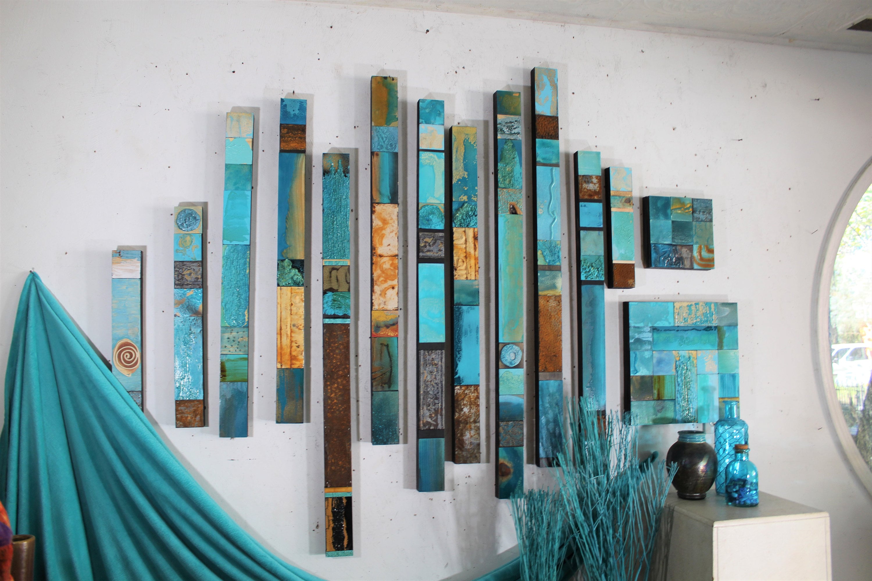 Turquoise Native American Indian Style Tin Wall Grouping. Mid-century ...