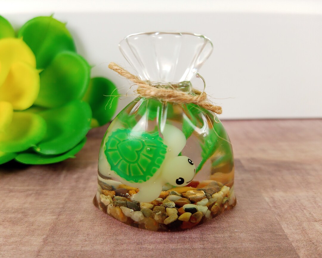 Tiny Handmade Resin Bagged Turtle Figurine | Kawaii Paperweight | Cute ...