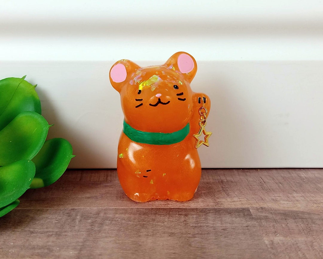 Orange Resin Lucky Mouse Figurine | Kawaii Paperweight | Cute Desk ...