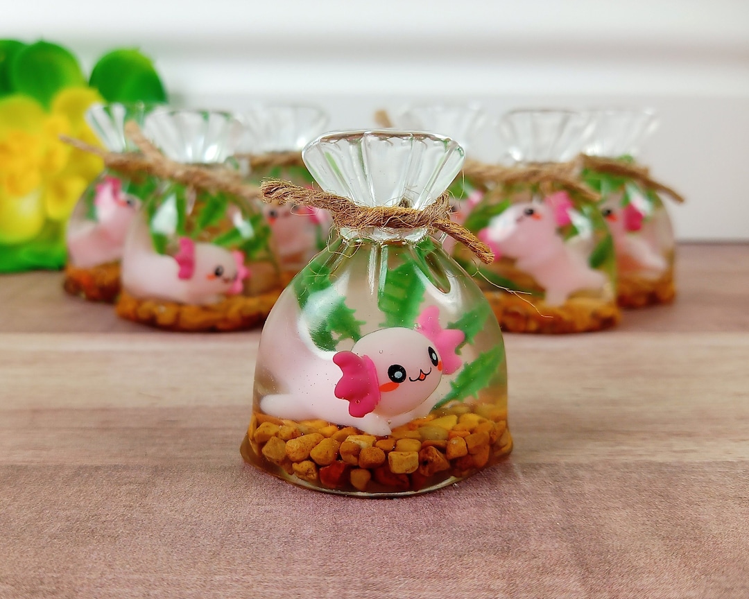 Tiny Handmade Resin Bagged Axolotl Figurine | Kawaii Paperweight | Cute ...