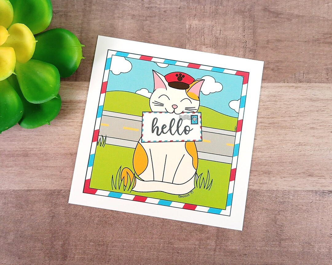 Mail Cat Mini Print 4x4 Art Print | Kawaii Art | Mail Art | Kawaii ...