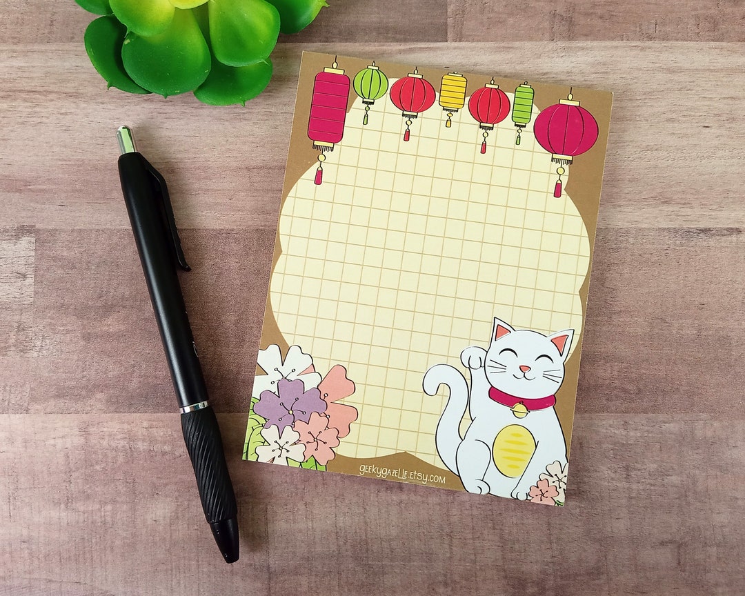 Lucky Cat Notepad | Kawaii Art | Japanese Aesthetic | Japan | Magical ...