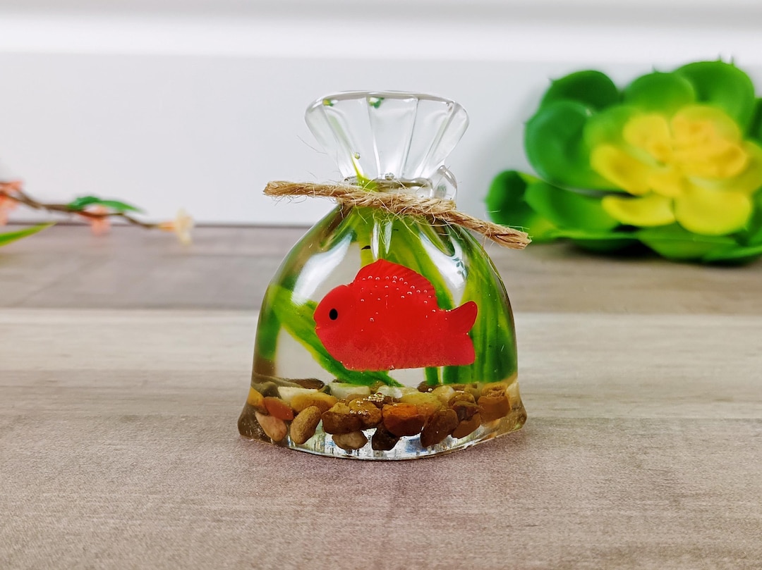 Tiny Handmade Resin Bagged Goldfish Figurine | Kawaii Paperweight ...