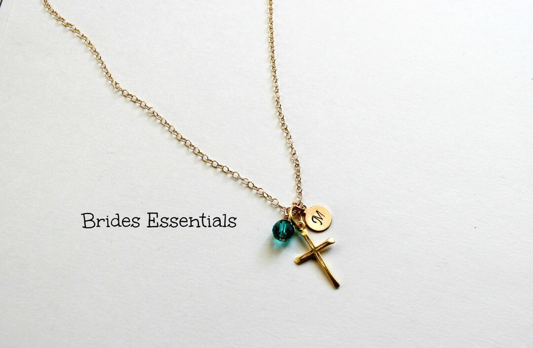 Cross and Initials Chain, Birthstone Crystals, Baptism Necklace ...