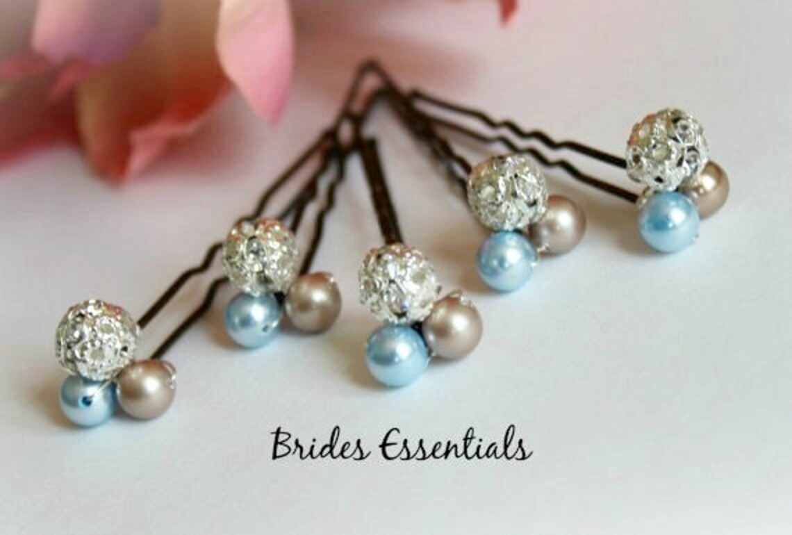 Set of 8 Hair Pins Something Blue Bridal Hair Pins Wedding - Etsy