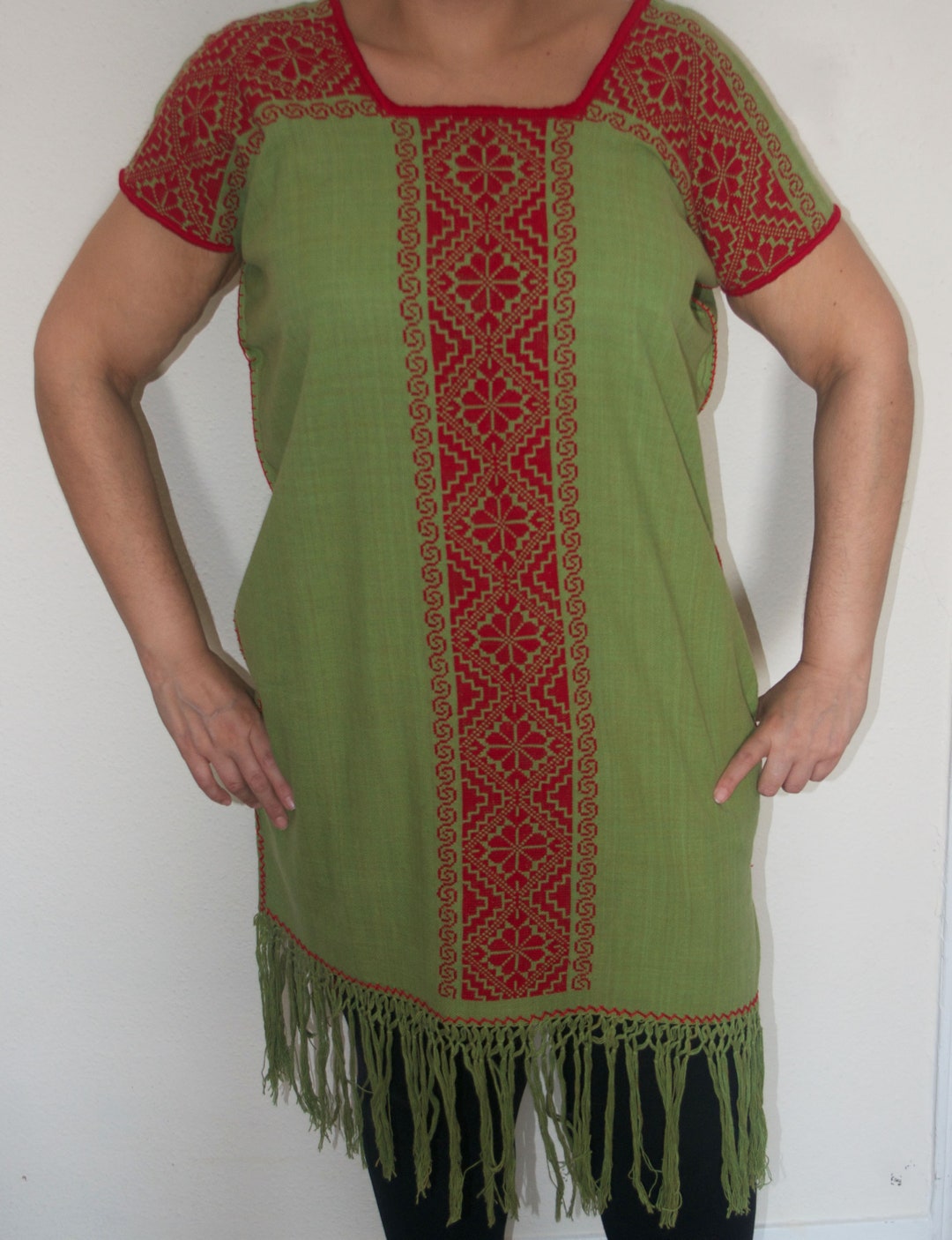 Green and Red Cotton Dress - Etsy