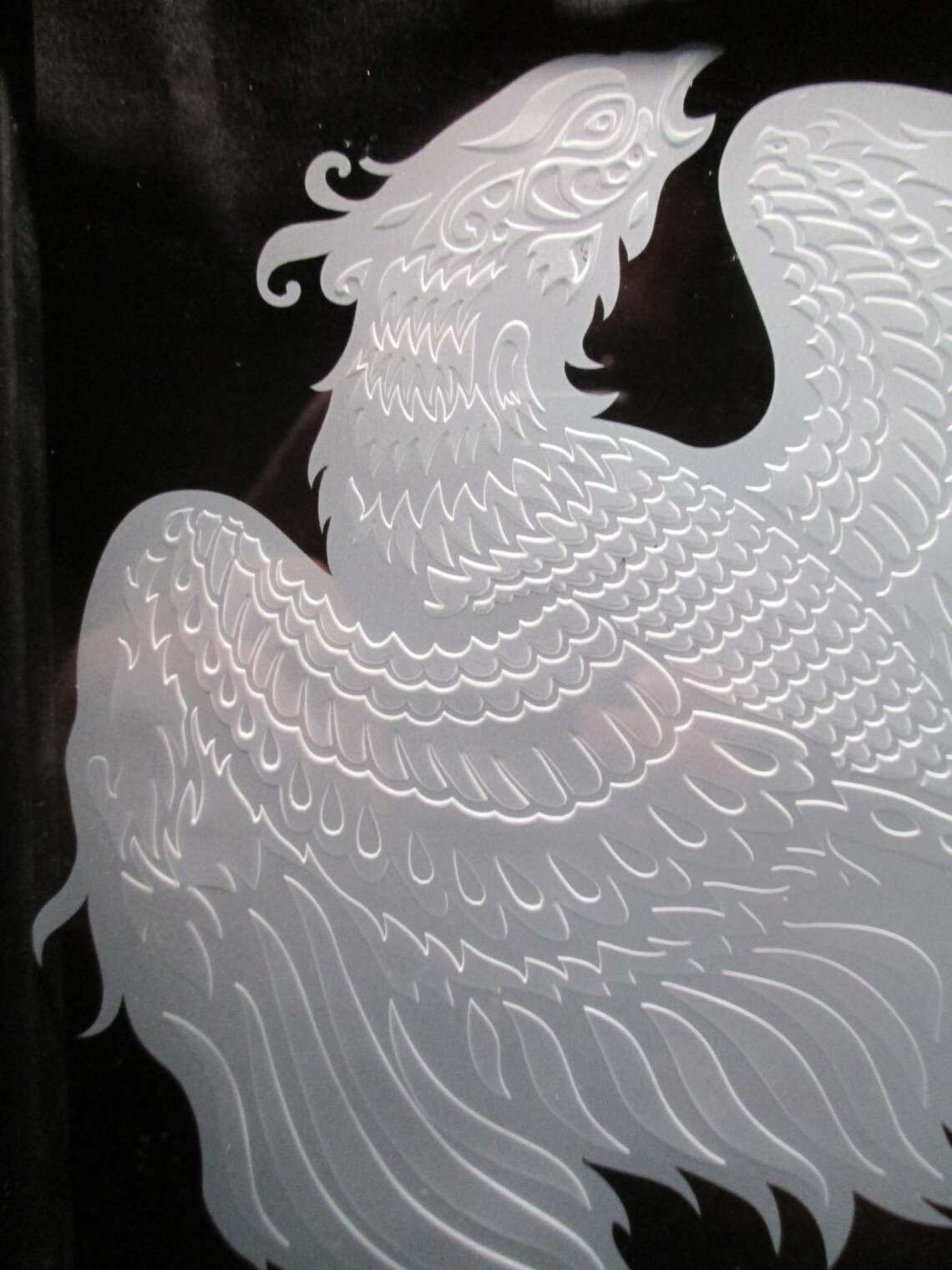 Peacock Phoenix Sand Carved Etched Glass Art Frame Fire Bird - Etsy
