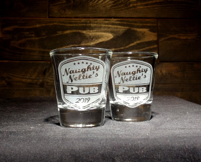 Custom Shot Glass With Retro Pub Label Design Personalized | Etsy