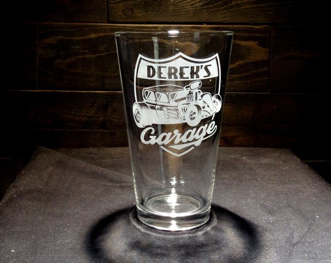 Custom Retro Hot Rod Etched Pint Glass, Personalized Interstate Highway ...