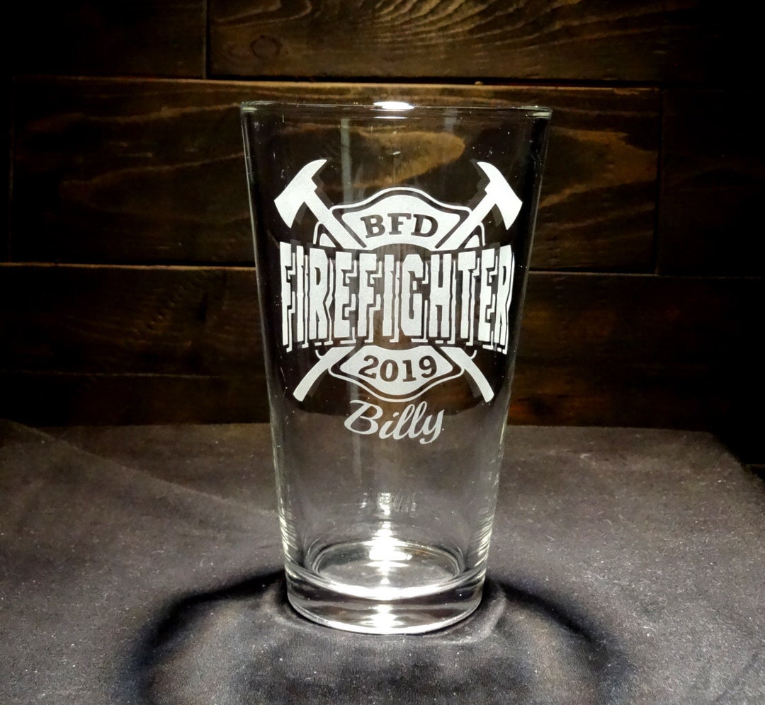 Custom Firefighter Etched Pint Glass Personalized Fire - Etsy