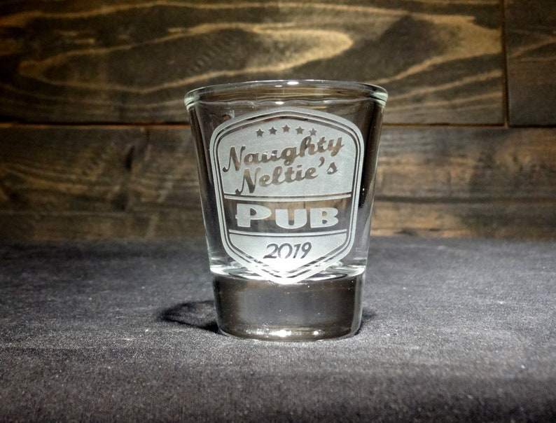 Custom Shot Glass With Retro Pub Label Design Personalized | Etsy