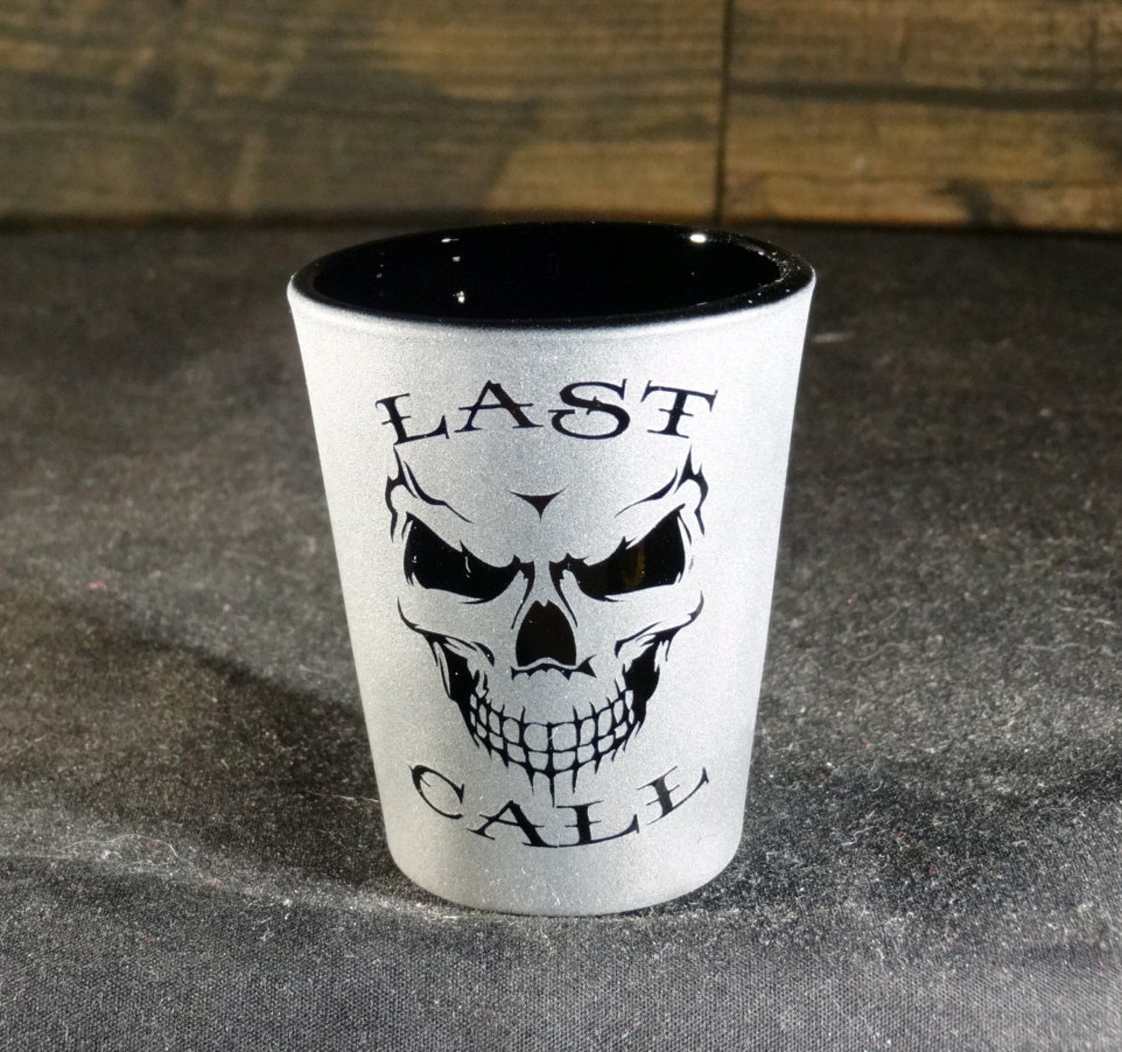 Last Call Skull Etched Shot Glass Blackout Glassware Unique - Etsy