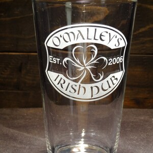 Custom Irish Pub Etched Pint Glass, Personalized Shamrock Bar Sign Man ...