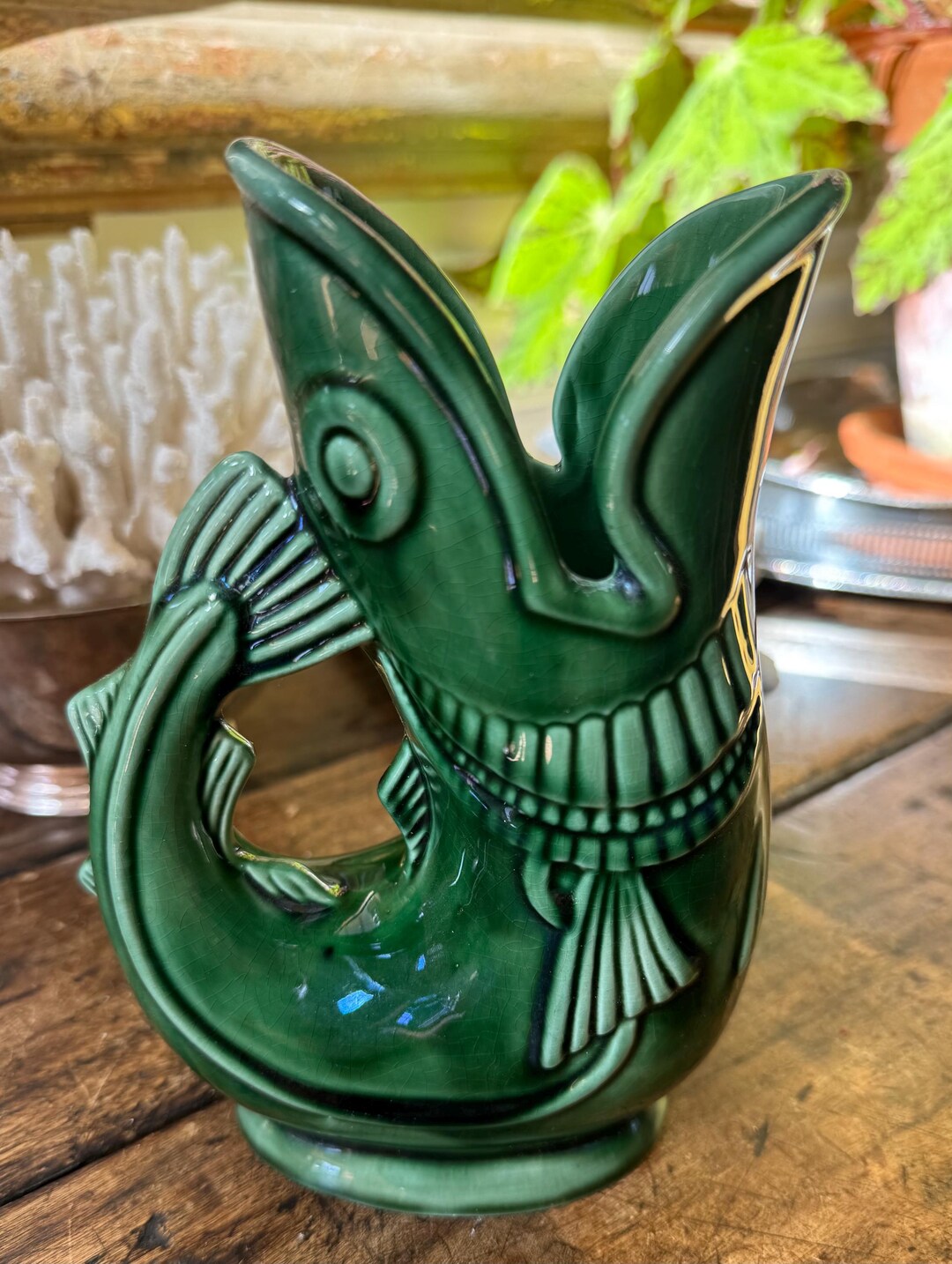 Shreve, Crump & Low Gurgling Cod Pitcher in Green Glaze - Etsy