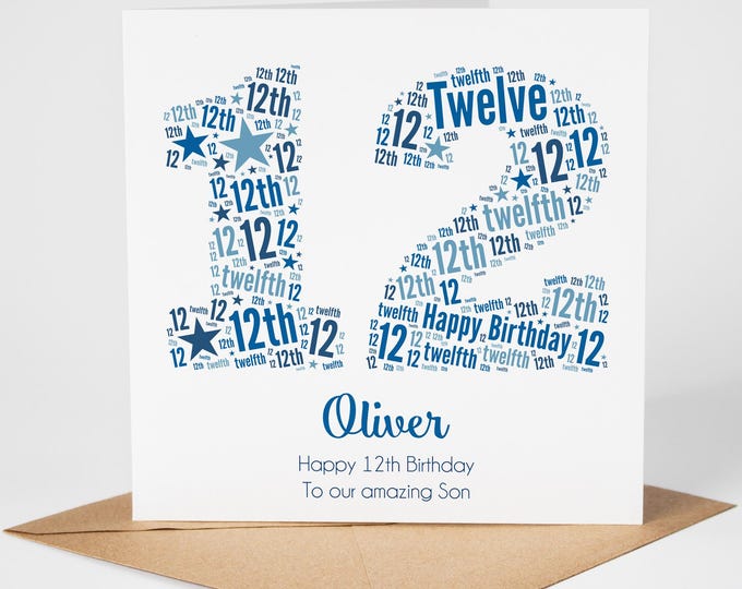 Personalised 12th Birthday Card Twelfth Birthday Card for 12 Year Old ...